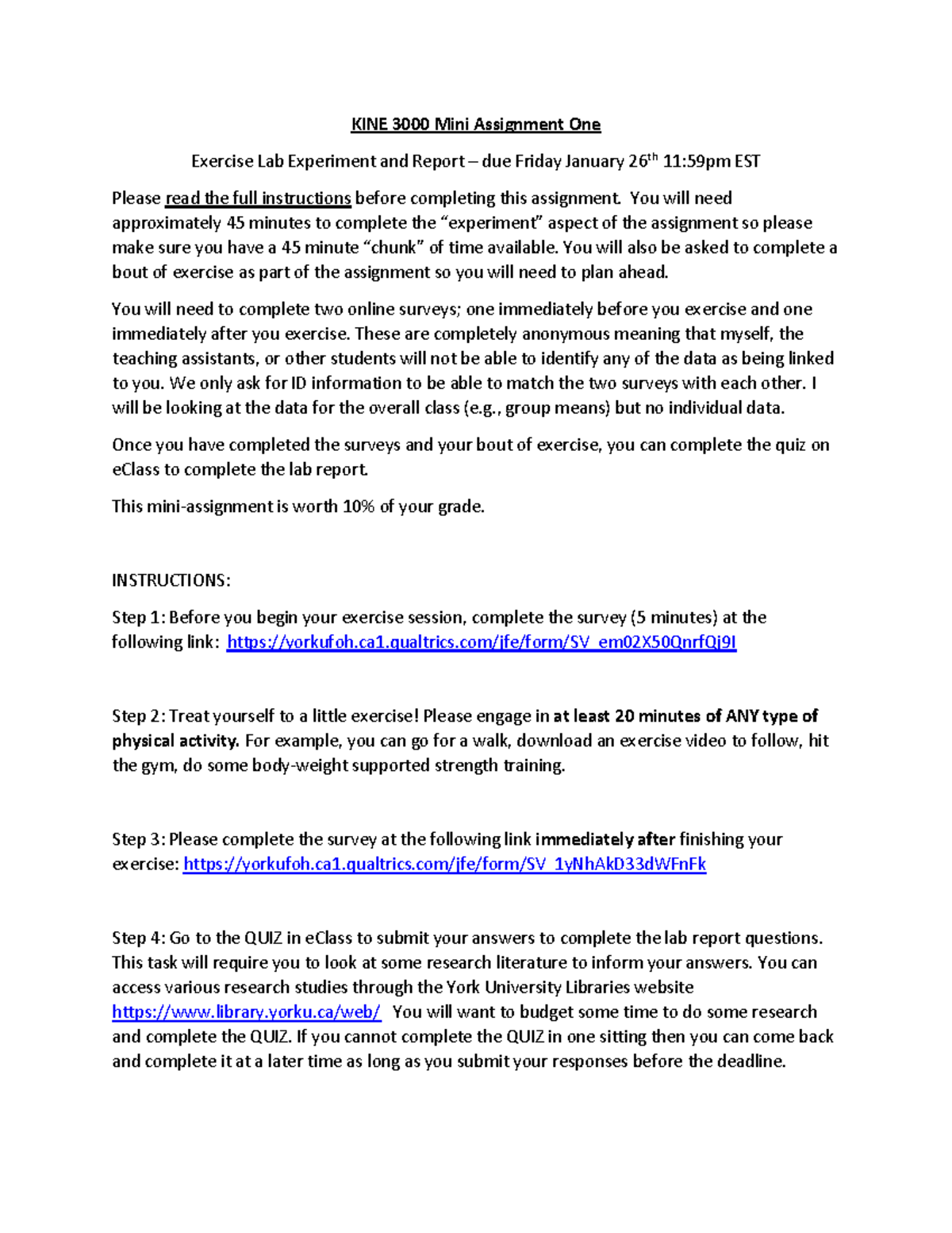 Updated Mini-Assignment One Instructions and Marking Key - student version - KINE 3000 Mini ...