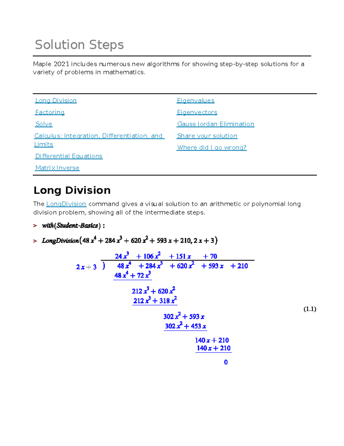 Solution Steps - (1)(1) >> >> Solution Steps Maple 2021 includes numerous new algorithms - Studocu
