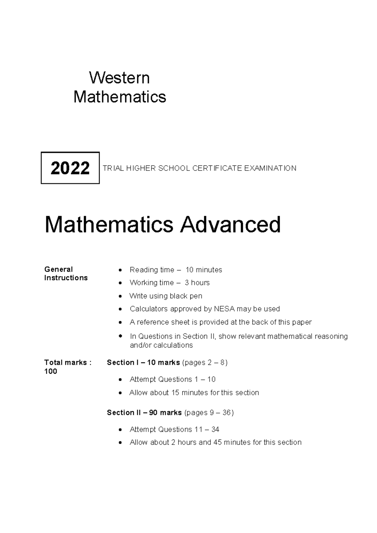 2022 Maths Advanced Trial with Solutions - Western Mathematics 2022 ...