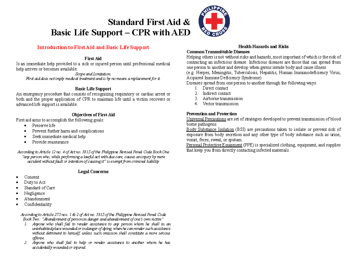 Introduction to First Aid and Basic Life Support - Scope and Limitation ...
