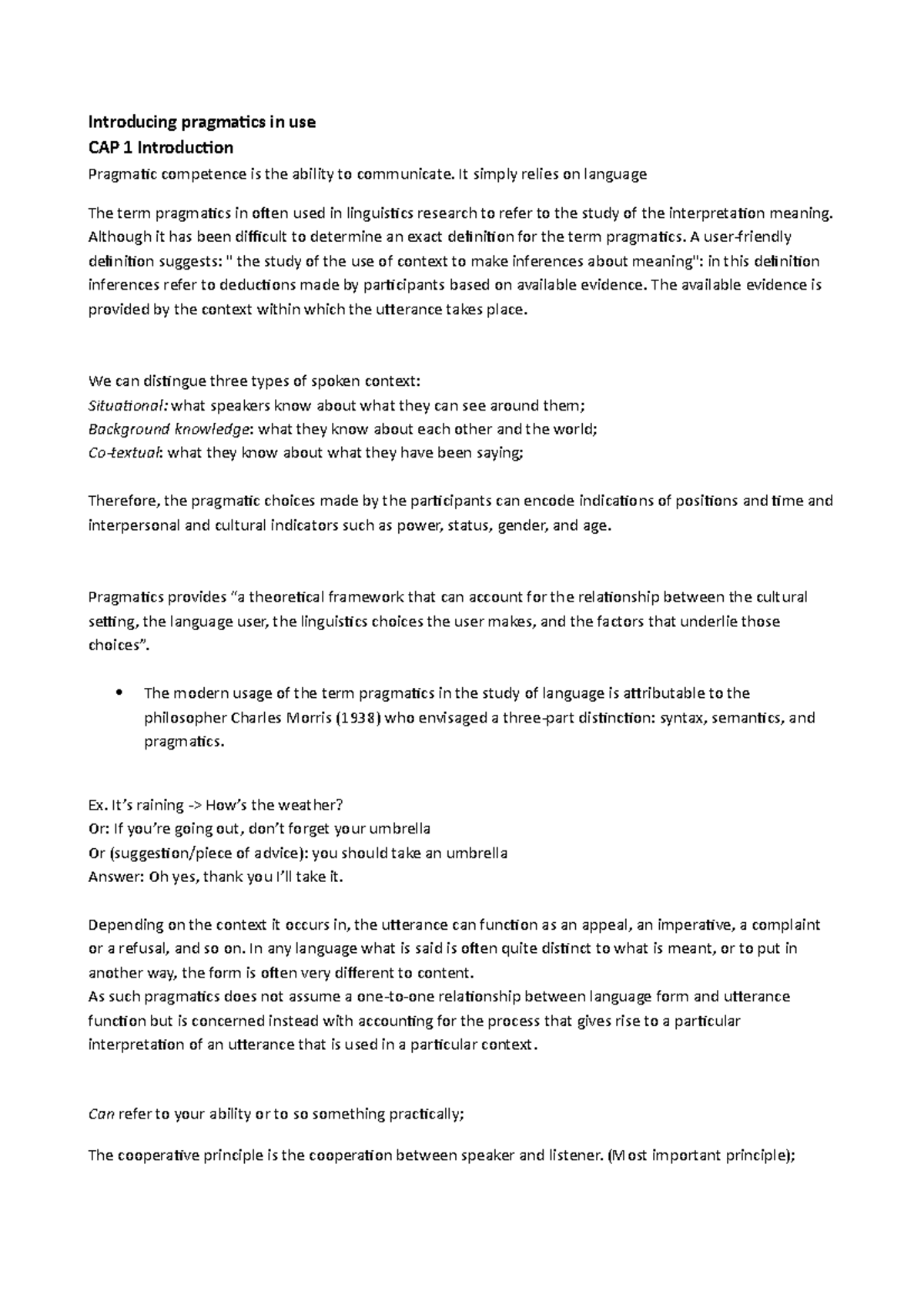 Docsity riassunto libro introducing pragmatics in use - Introducing pragmatics in use CAP 1 ...