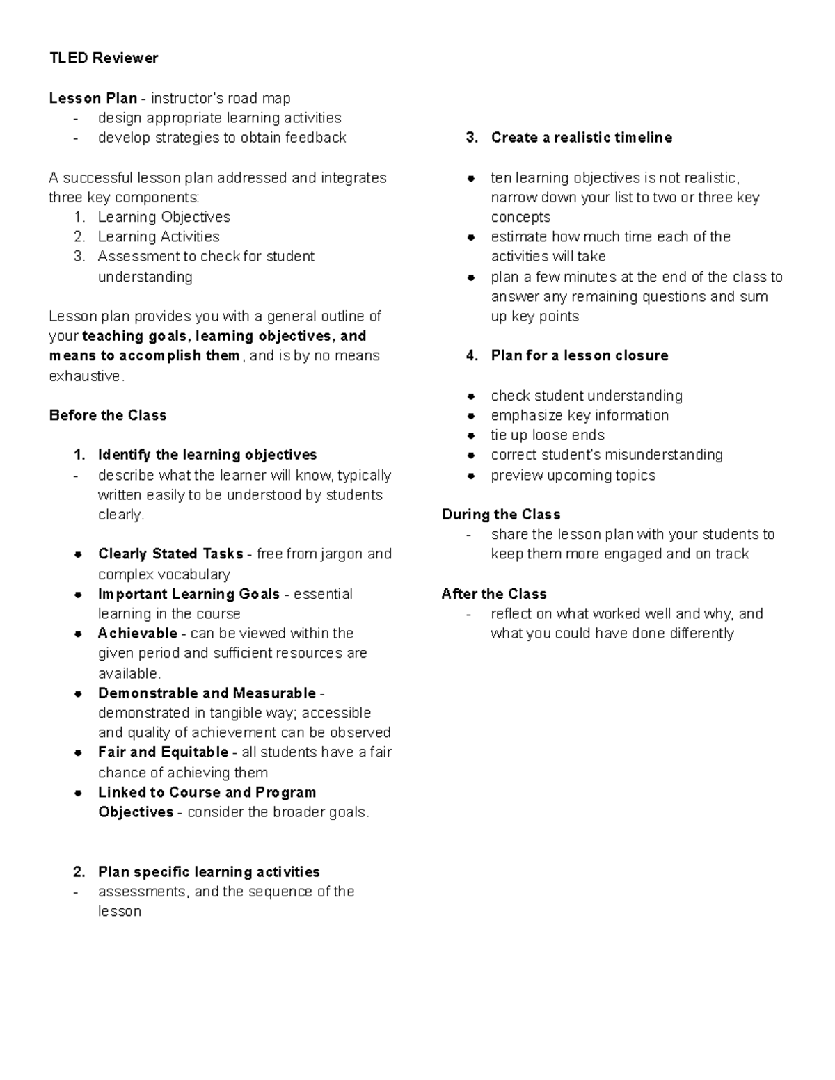 TLED Reviewer - TLED Reviewer Lesson Plan - instructor’s road map ...