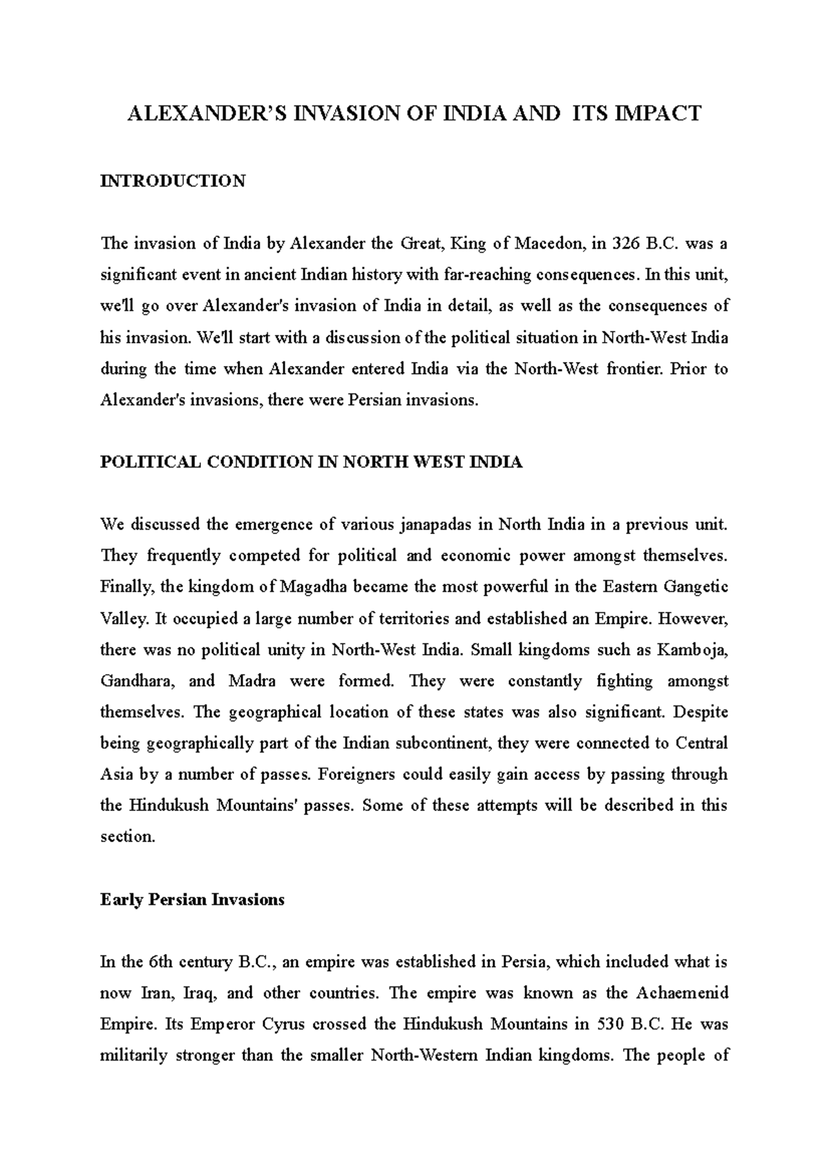 Alexander’S Invasion OF India AND ITS Impact - ALEXANDER’S INVASION OF ...