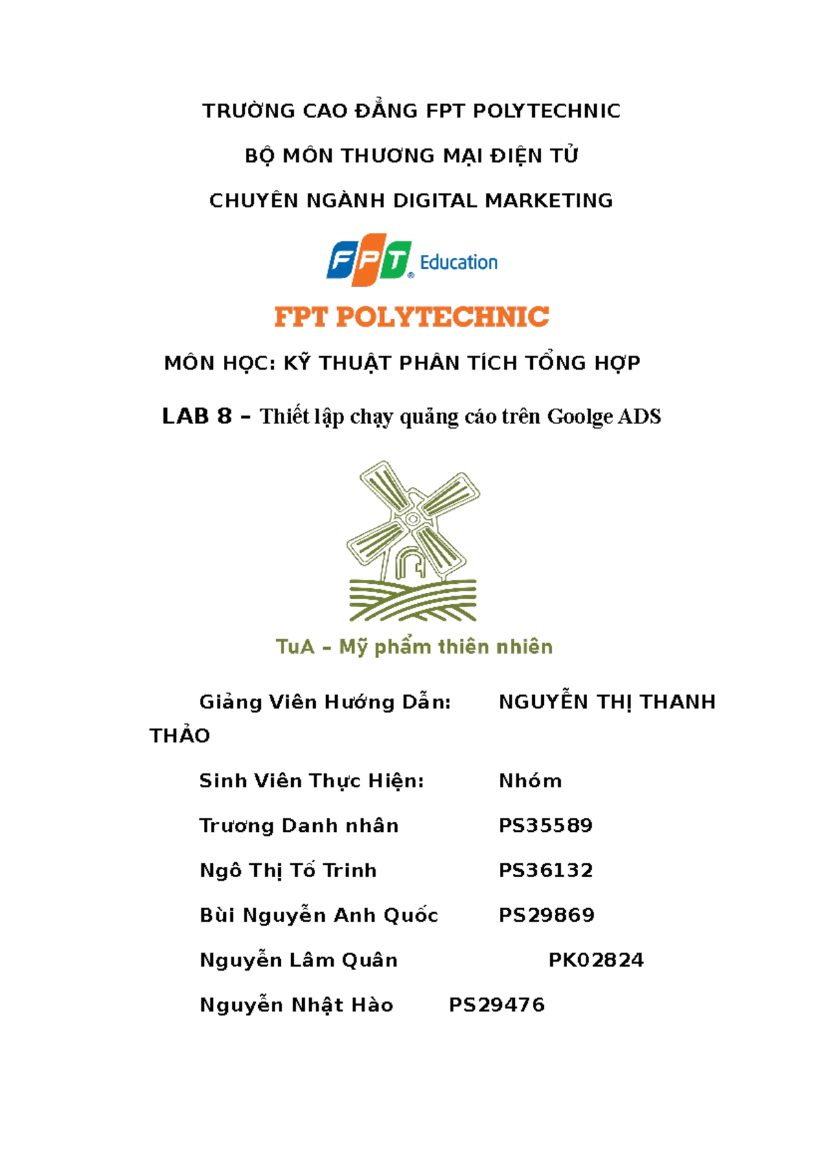 LAB 7 - DM18310 - NHOM 1 - TRƯỜNG CAO ĐẲNG FPT POLYTECHNIC BỘ MÔN ...
