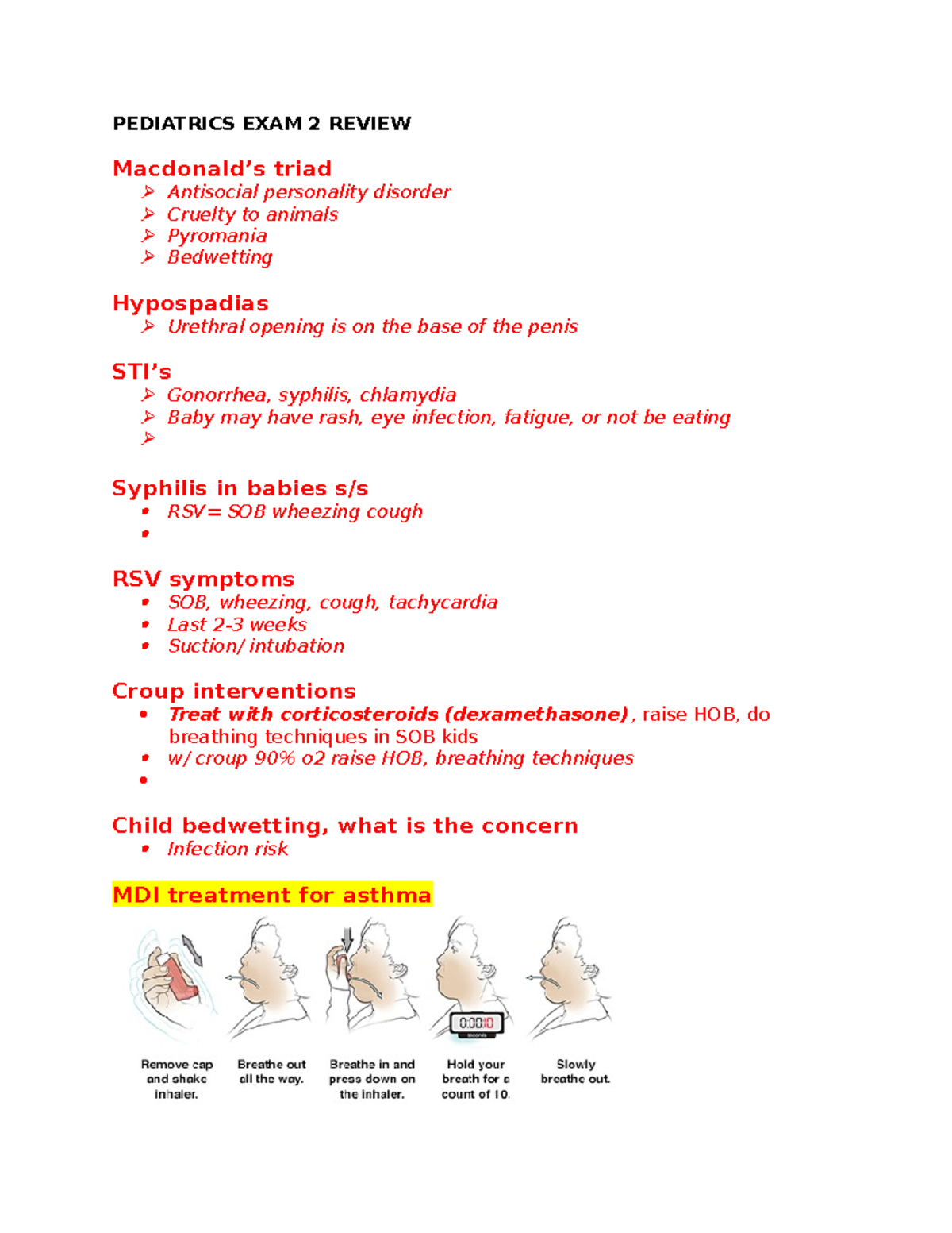 Peds Exam 2 study guide and review to test and prepare for specific ...