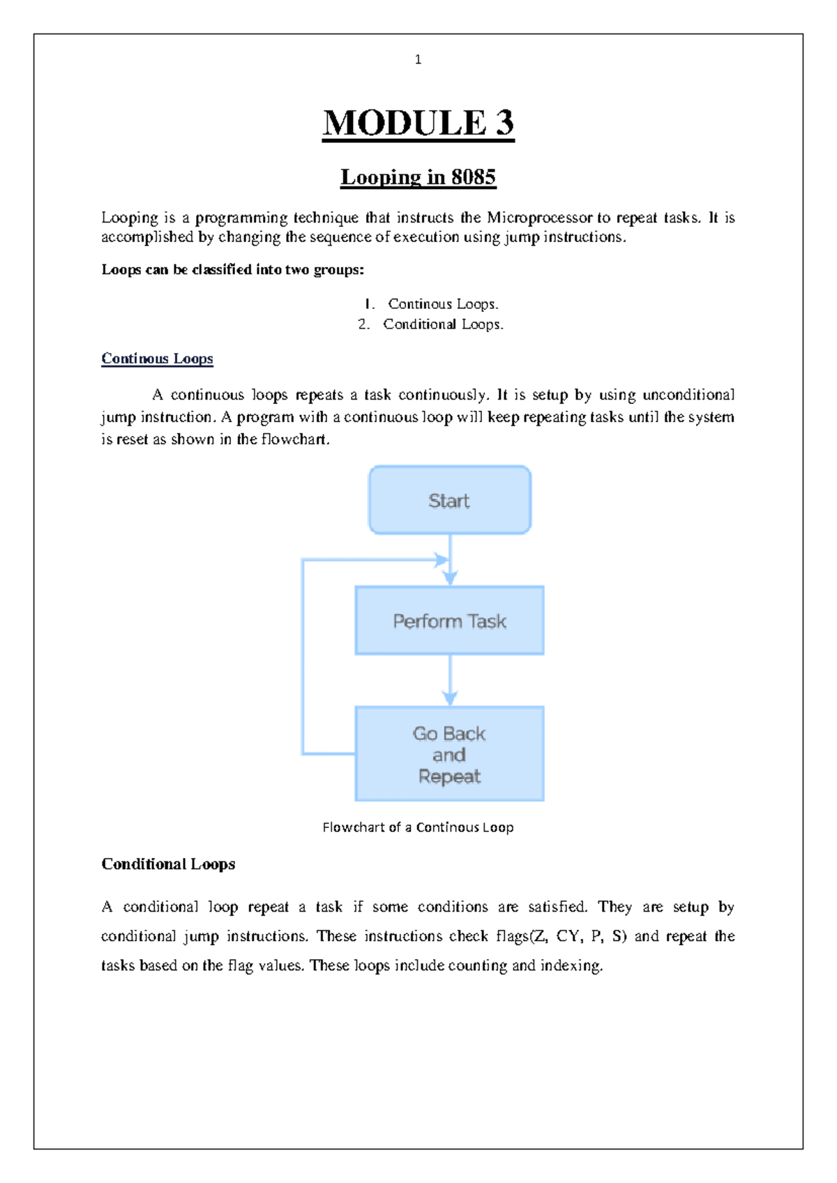 MP module 3 - MODULE 3 Looping in 8085 Looping is a programming technique that instructs the ...