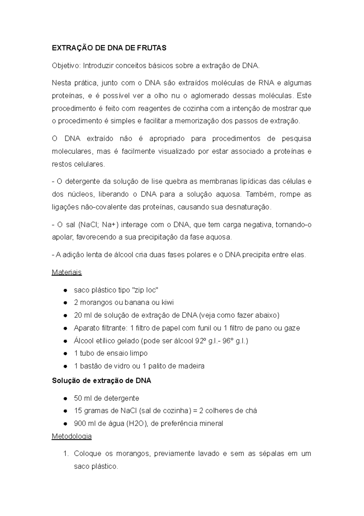 Extração DE DNA DE Frutas - EXTRAÇÃO DE DNA DE FRUTAS Objetivo ...