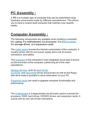 PC Assembly AND Troubleshooting - PC ASSEMBLY AND TROUBLESHOOTING 1.) A ...