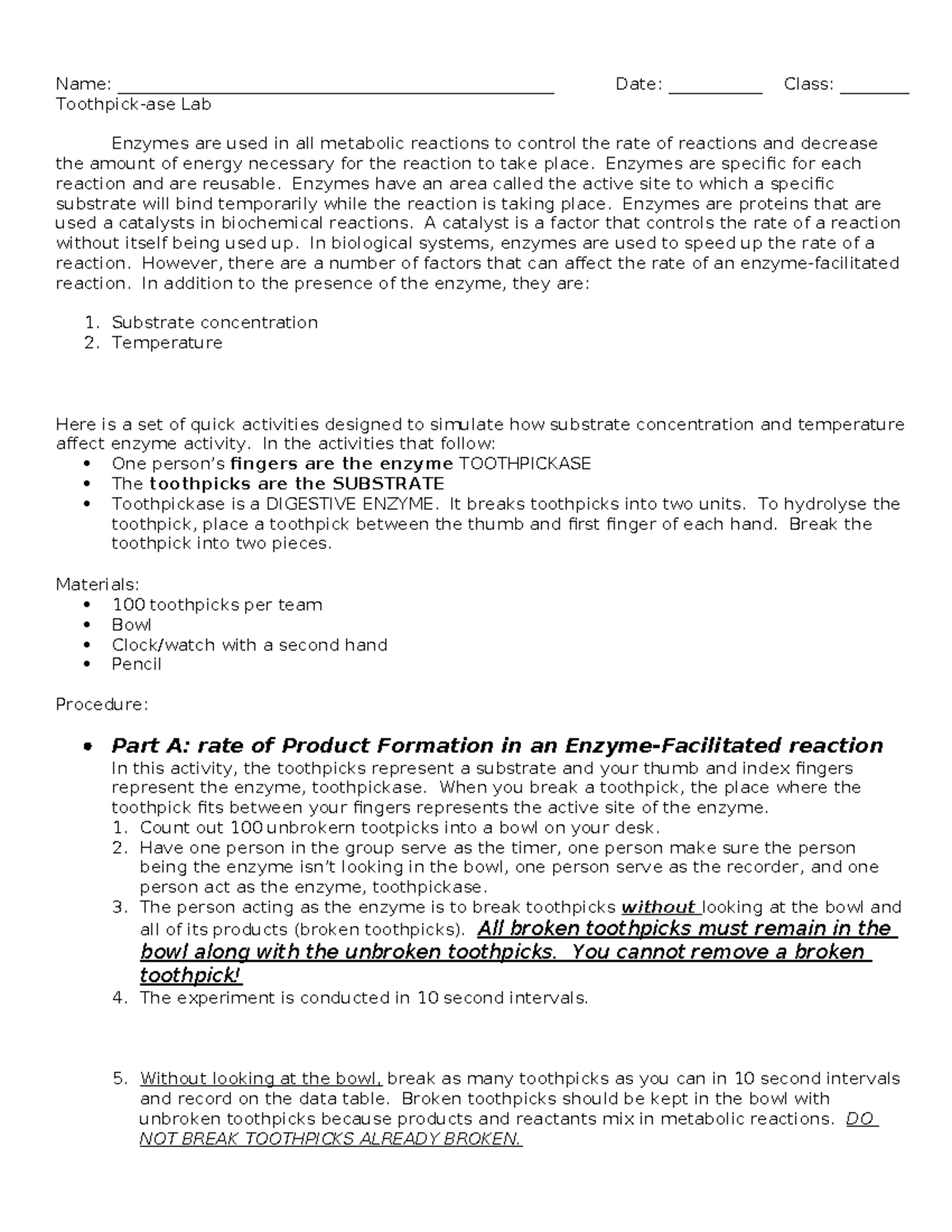 Reaction Rate lab enyzmes - Name ...
