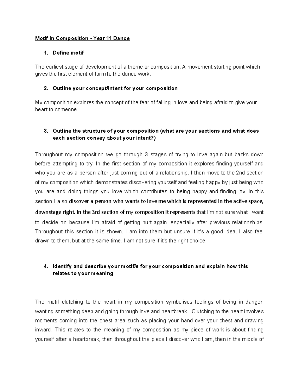 Motif in Composition - Year 11 Dance - Define motif The earliest stage ...