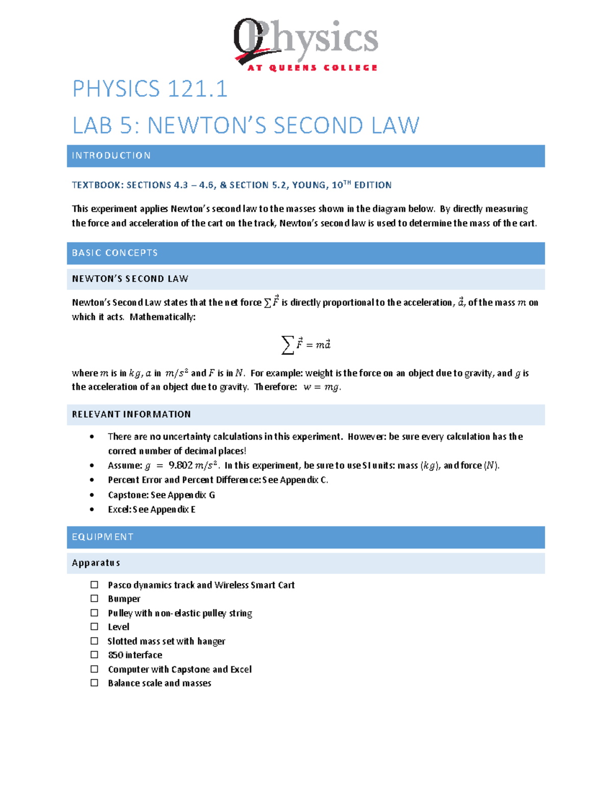 Phys121-Lab 05-Newton's Second Law - PHYSICS 121. LAB 5: NEWTON’S ...