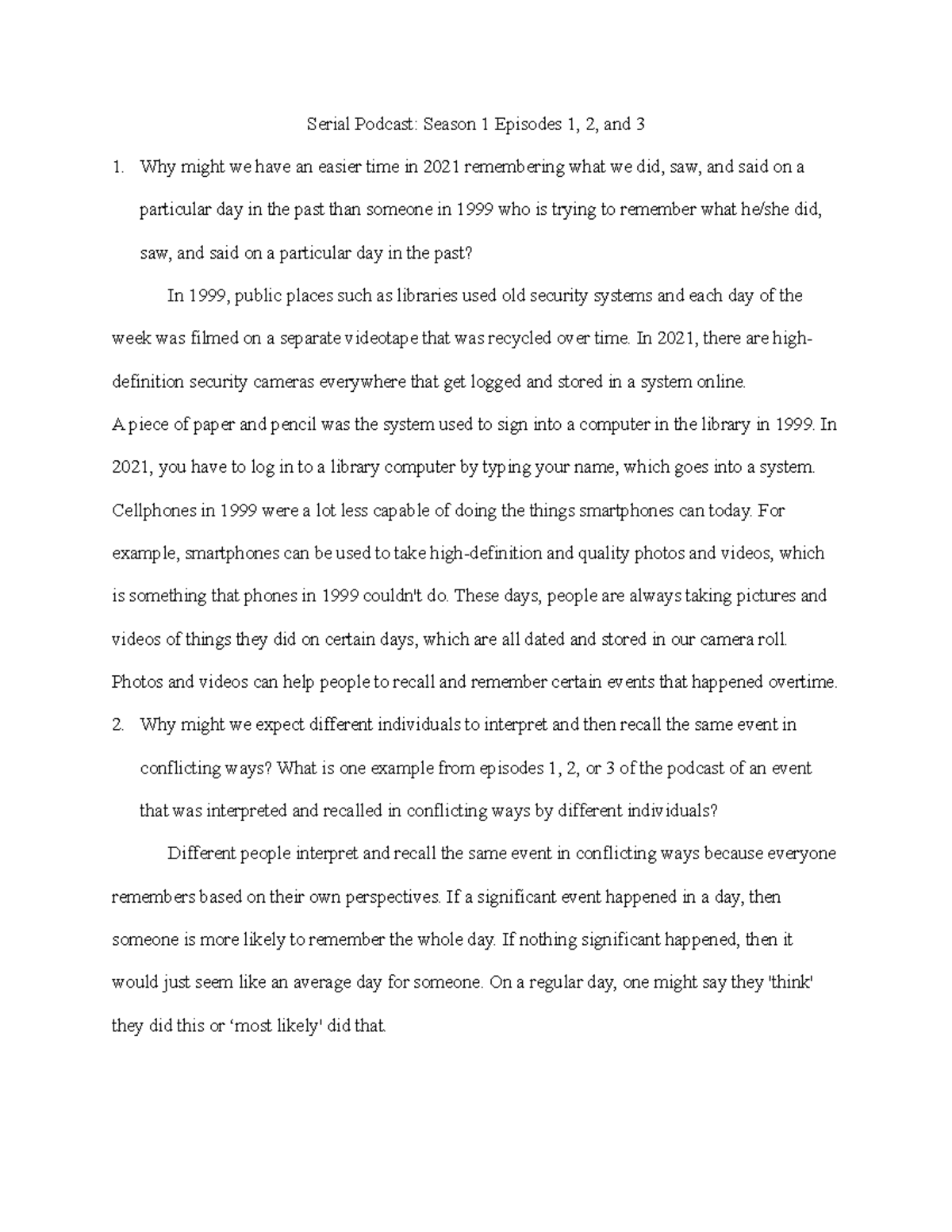 Serial Season 1: Episodes 1, 2, 3 Assignment - Serial Podcast: Season 1 ...