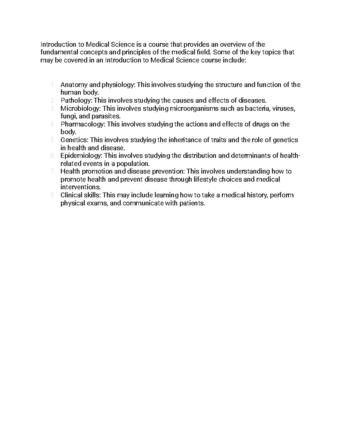 Letter 30 - notes - Introduction to Medical Science is a course that ...