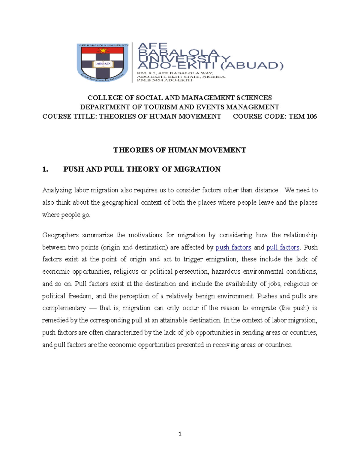 1586464155 Push and Pull Theory - COLLEGE OF SOCIAL AND MANAGEMENT ...