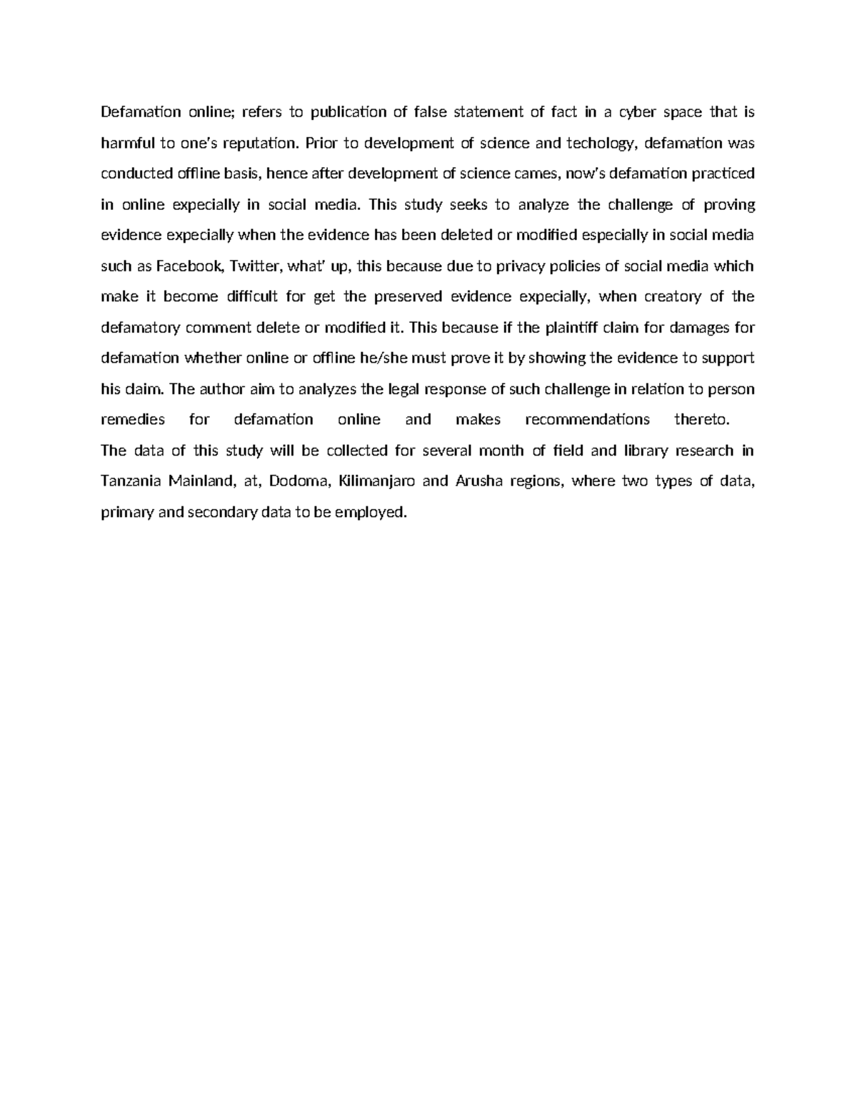 Abstract - Defamation online; refers to publication of false statement ...