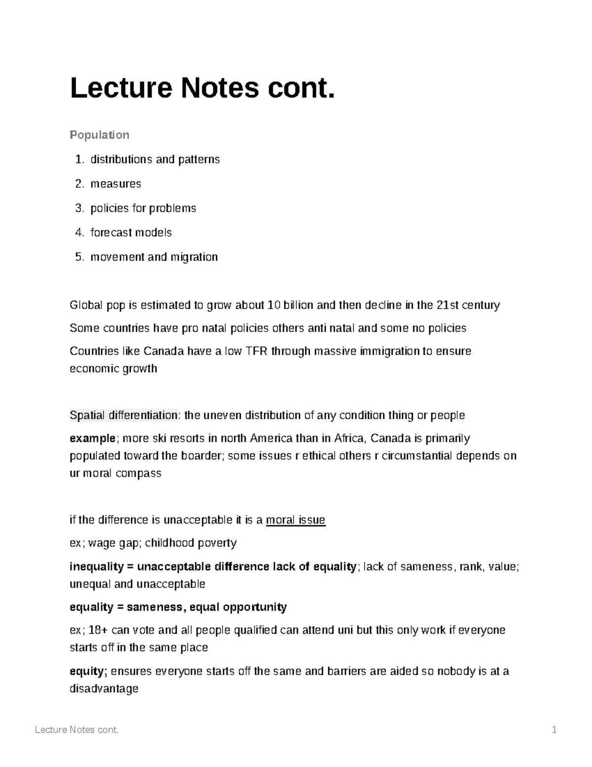 Week 3 Lecture Notes - Lecture Notes cont. 1 Lecture Notes cont ...