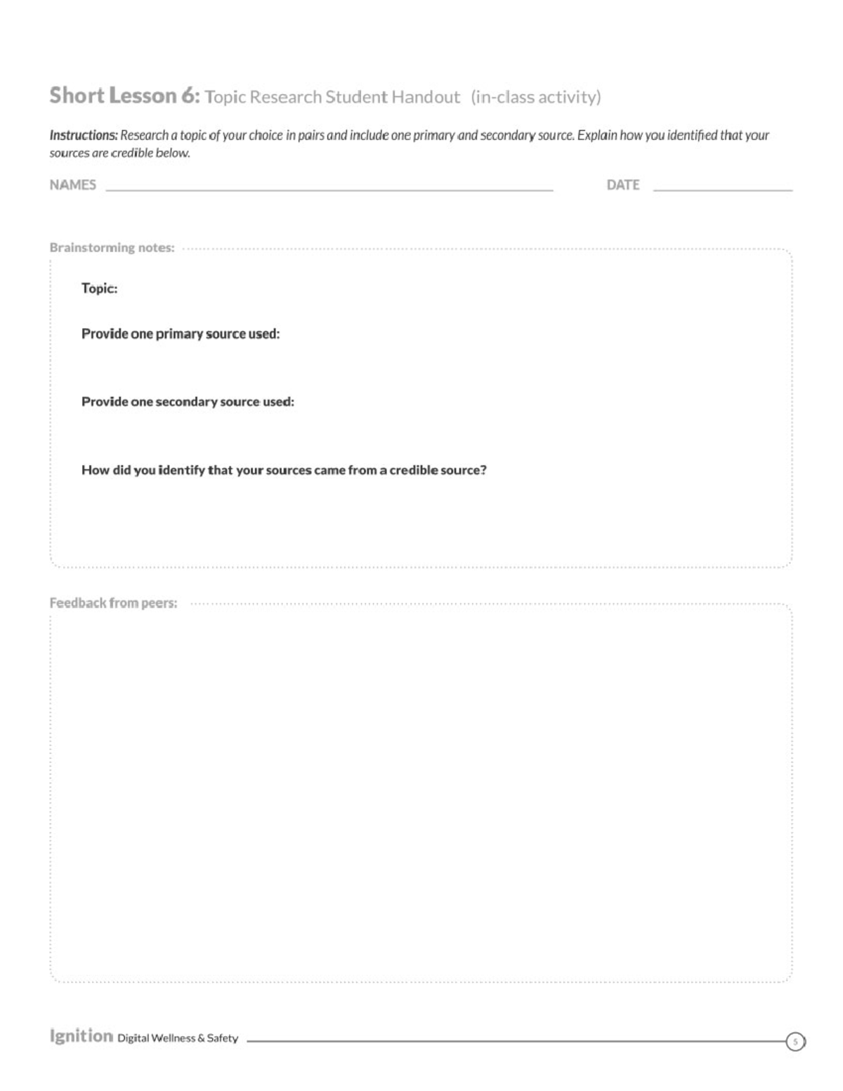 Everfi 2024 Lwhesson 6 worksheets - Short Lesson 6: Topic Research ...