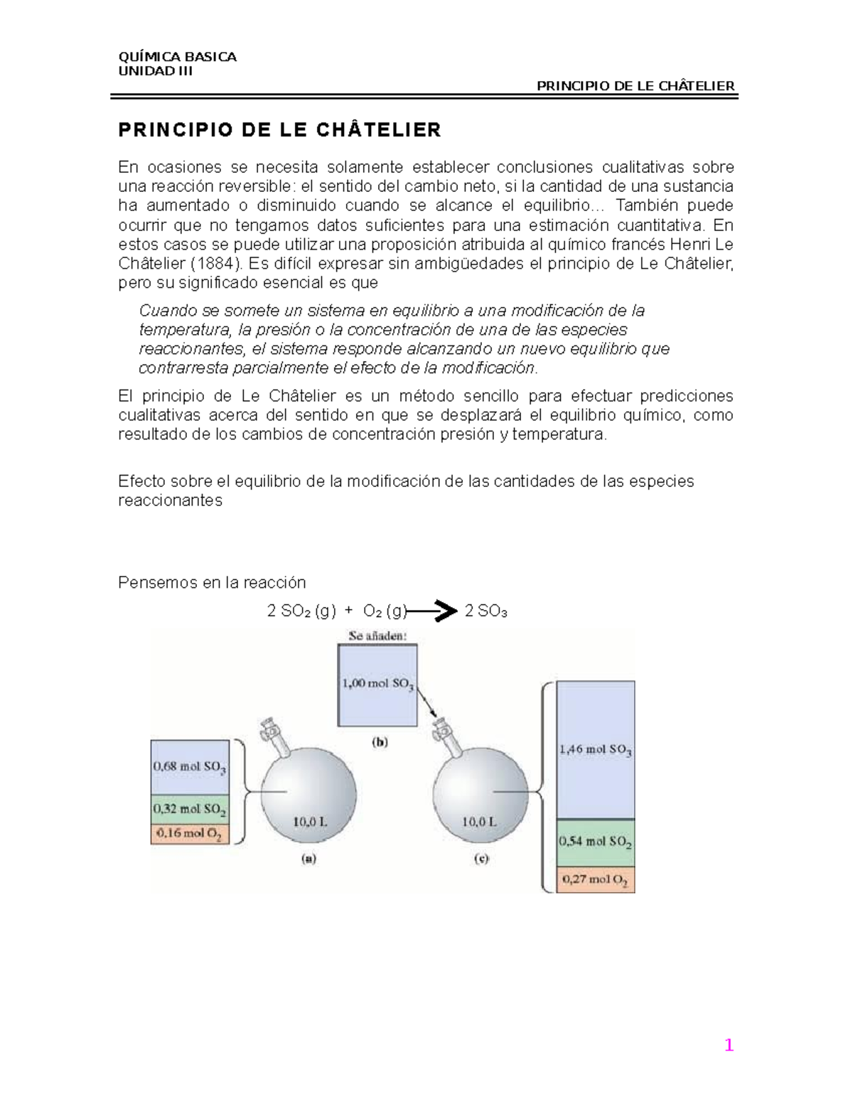 Principio de le chatelier - UNIDAD III PRINCIPIO DE LE CHÂTELIER PRINCIPIO DE LE CH ÂT ELIER En ...