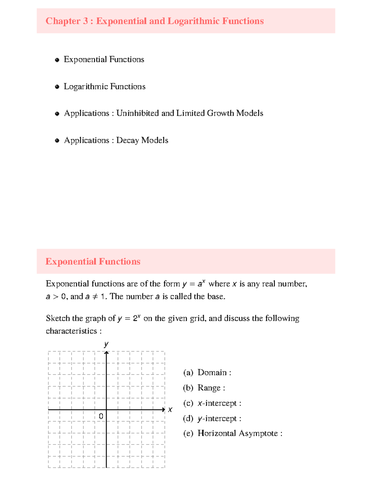 Lec 14 Nov. 3 - Lec 10 Oct. 20 - Chapter 3 : Exponential and Logarithmic Functions Exponential ...
