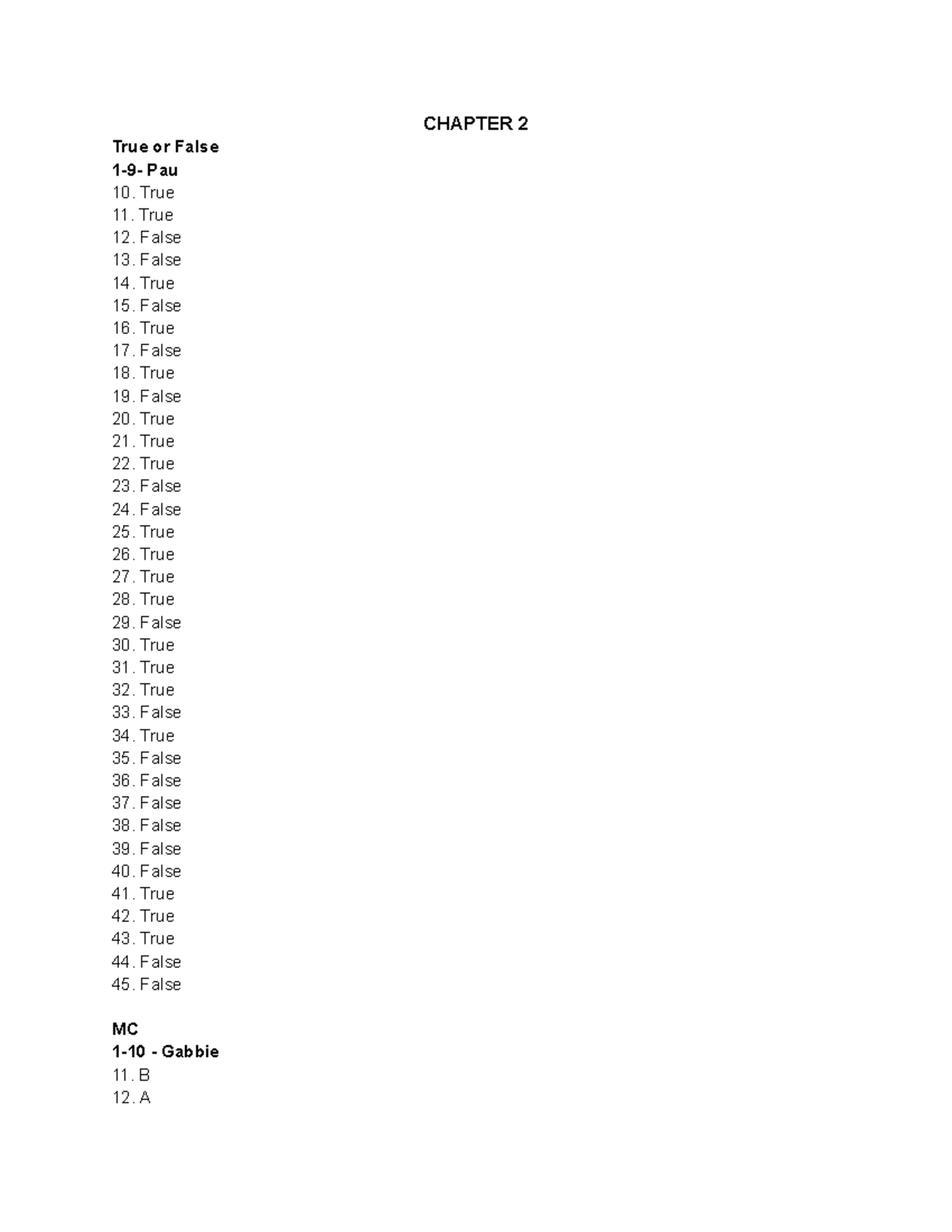 Chapter 2 Finman (Answers) - CHAPTER 2 True or False 1-9- Pau 10. True ...