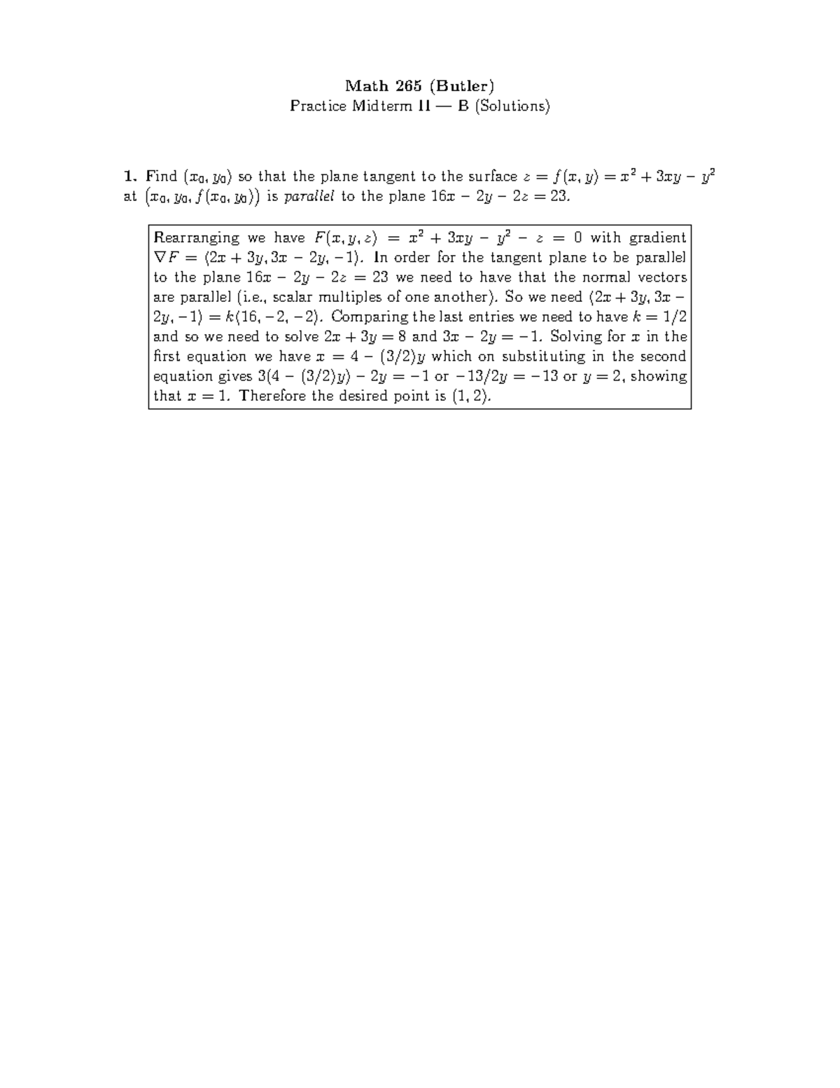 265F11PT2BSolns - helpful exams for the class - Math 265 (Butler ...