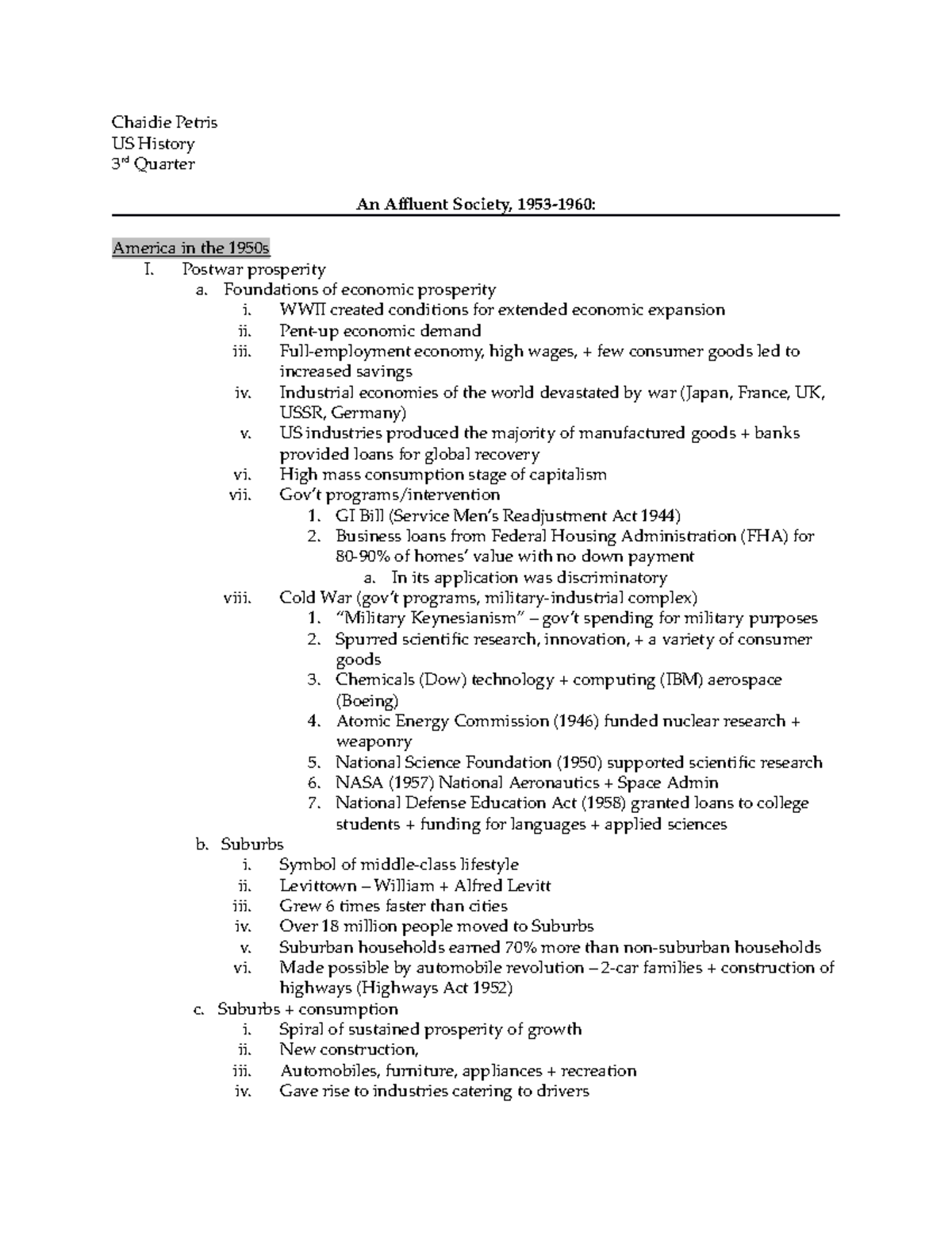Chapter 25 Notes - Chaidie Petris US History 3 rd Quarter An Affluent ...