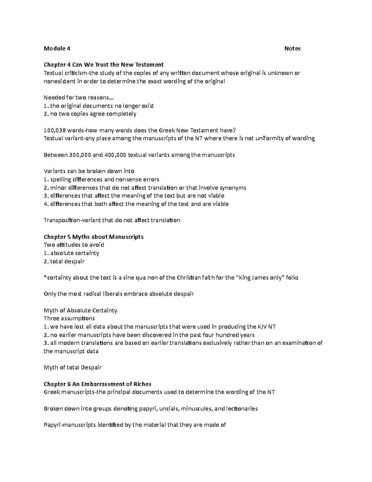 Module 4 Komoszewki, Sawyer, and Wallace Notes - Module 4 Notes Chapter ...