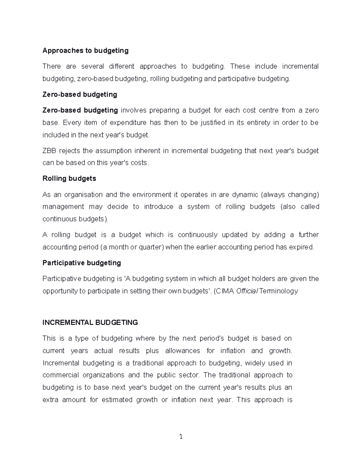 Approaches to budgeting,Contract and process costing - Approaches to ...