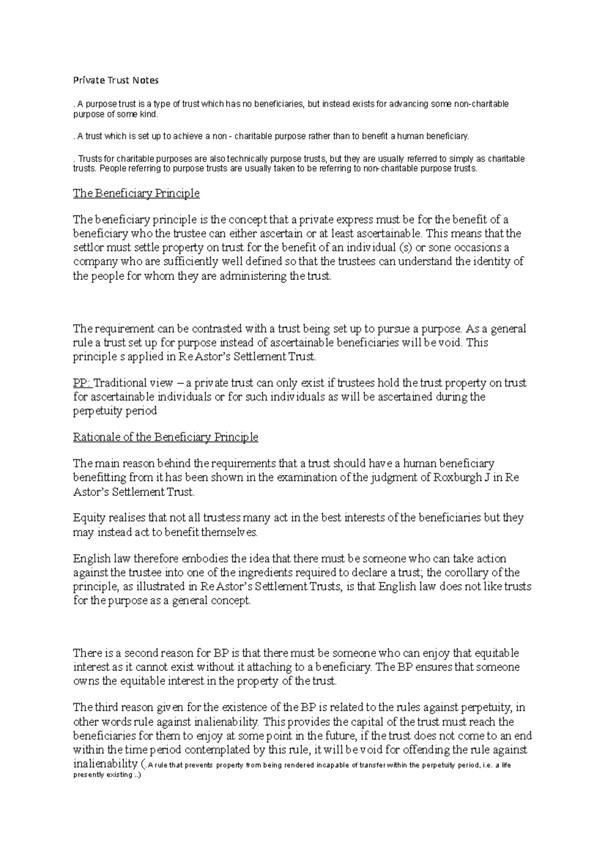 Private Trust Notes - A purpose trust is a type of trust which has no ...