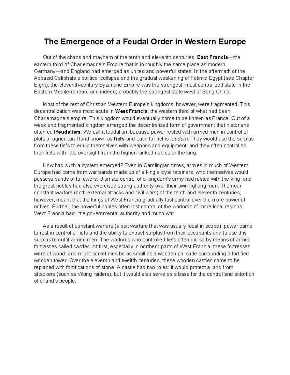 The Emergence of a Feudal Order in Western Europe - In the aftermath of ...