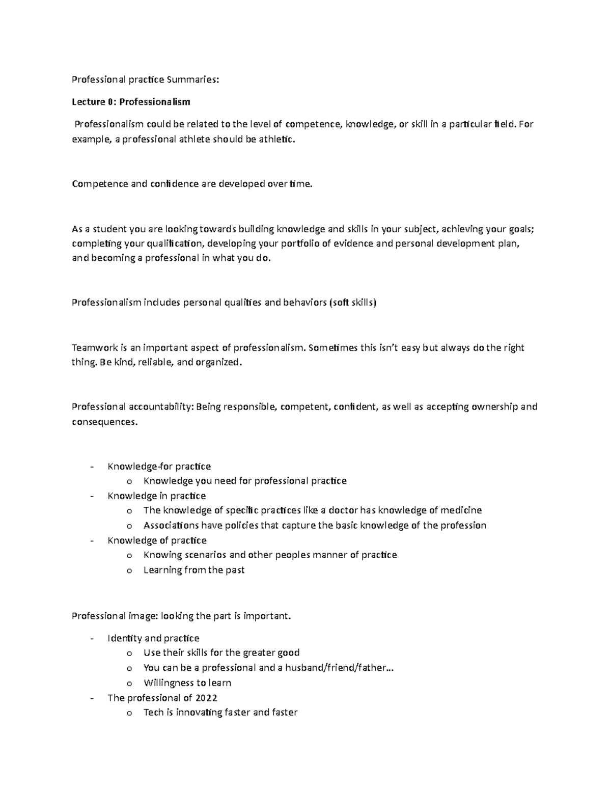 Professional practice module 0-5 summaries - Professional practice ...