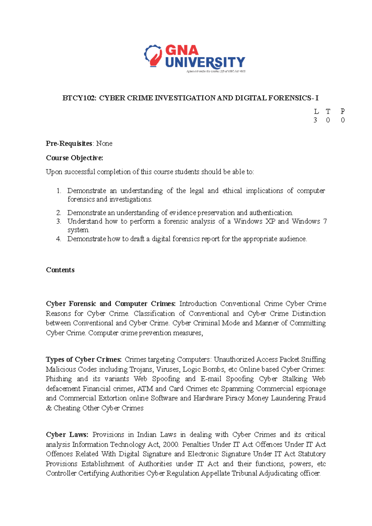 Syllabus- Cyber Crime Investigation and Digital Forensics - BTCY102 ...