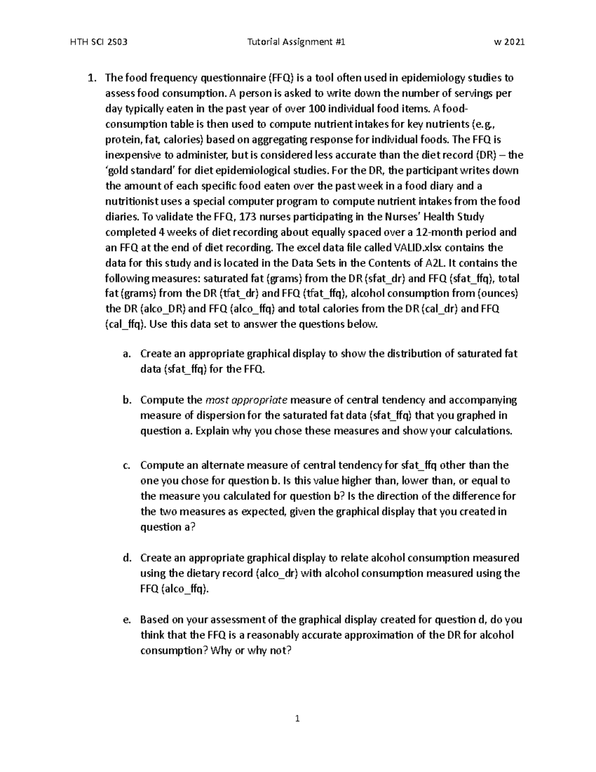 Tutorial Assign 1 - Descriptive Stats - HTH SCI 2S03 Tutorial ...