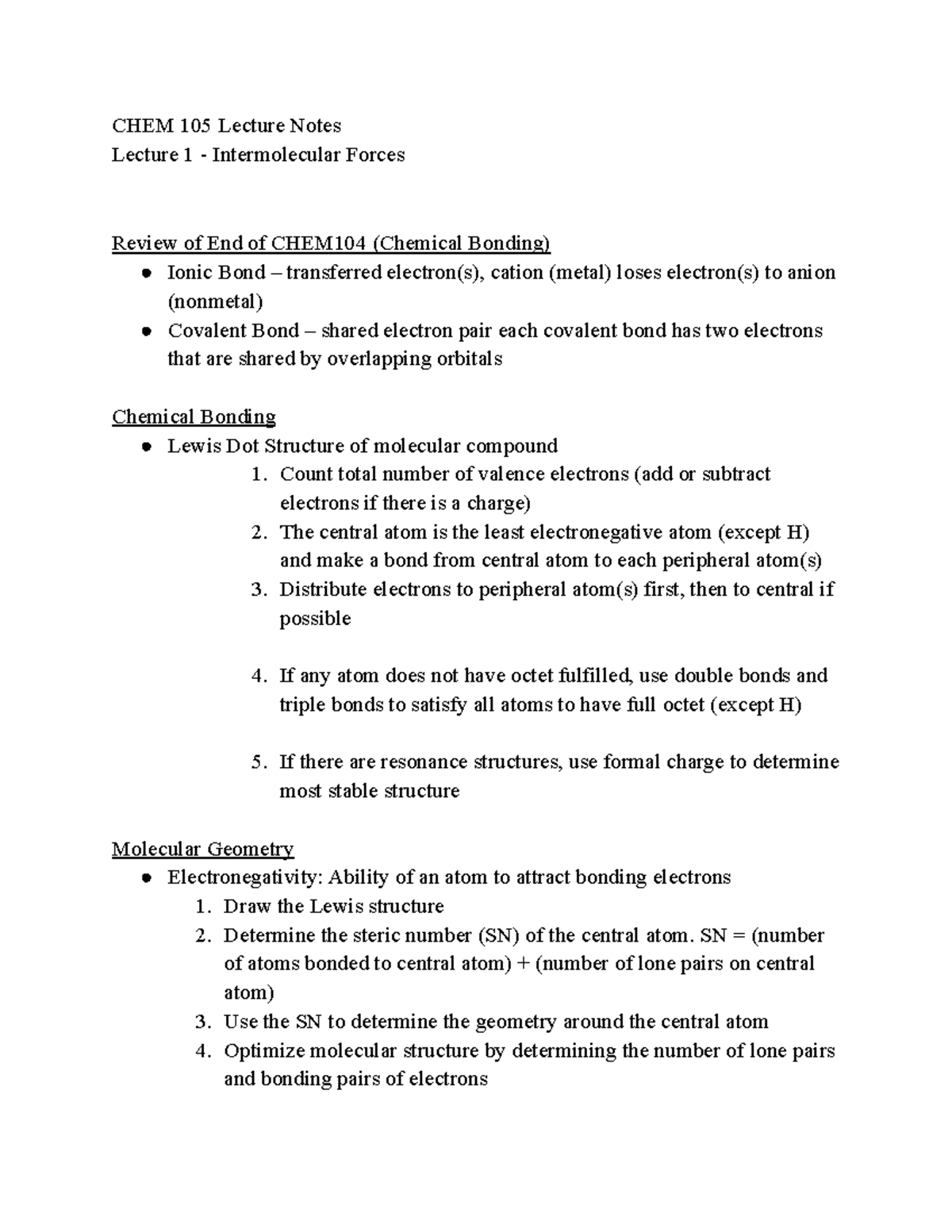 CHEM 105 Notes - Unit 10 - Intermolecular Forces - CHEM 105 Lecture ...