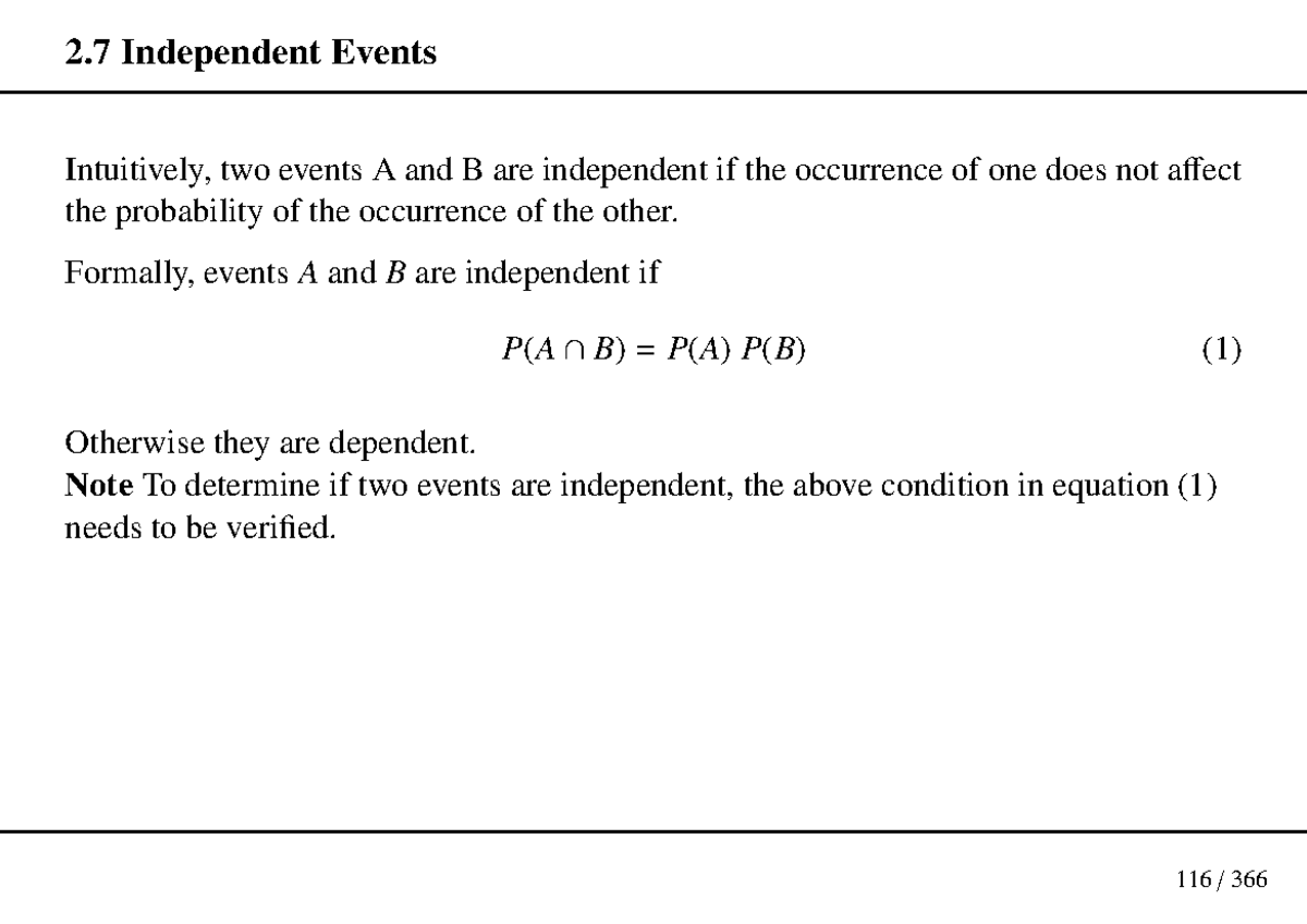 Week 2 2 - slides for MATH 1721 - 2 Independent Events Intuitively, two ...