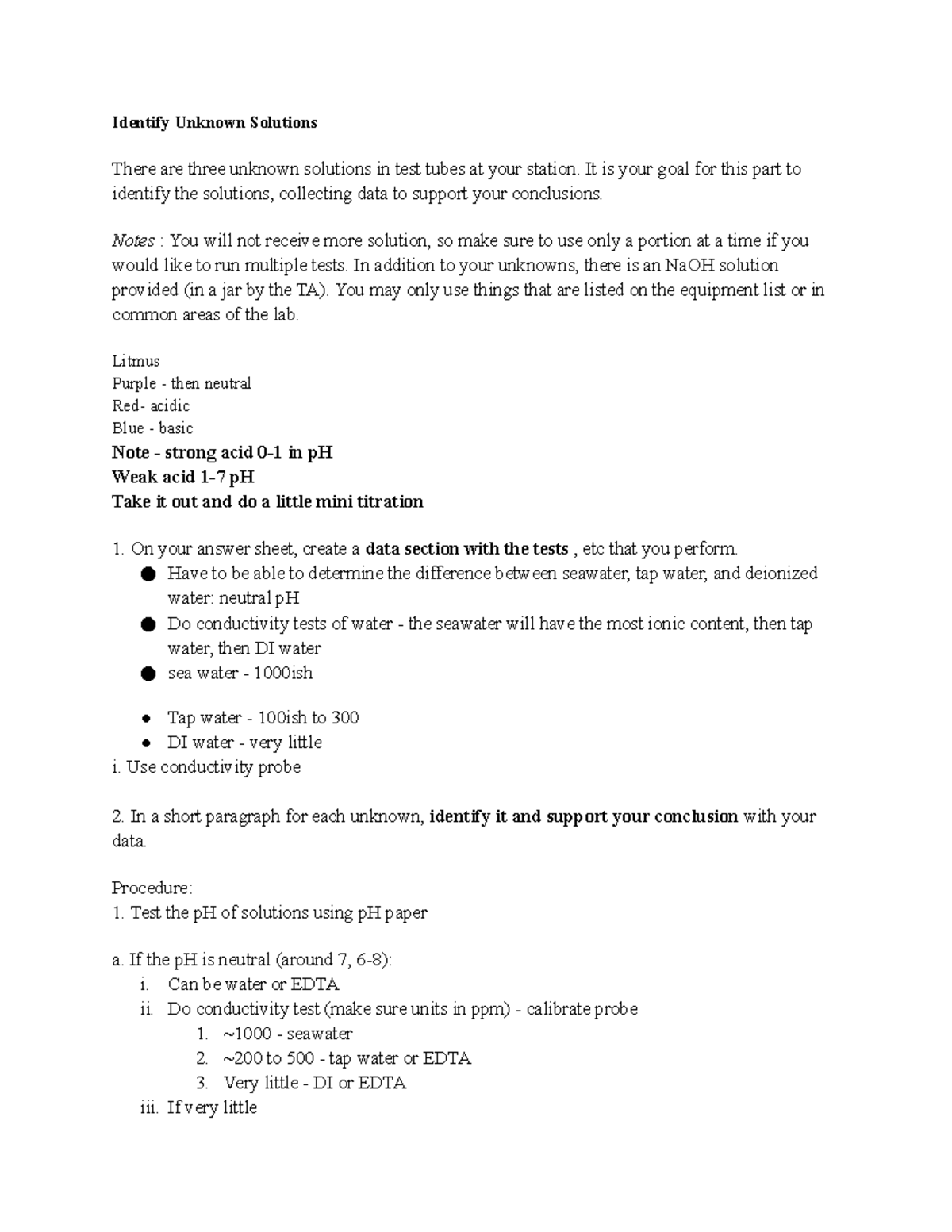 Identify Unknown Solutions - Identify Unknown Solutions There are three ...