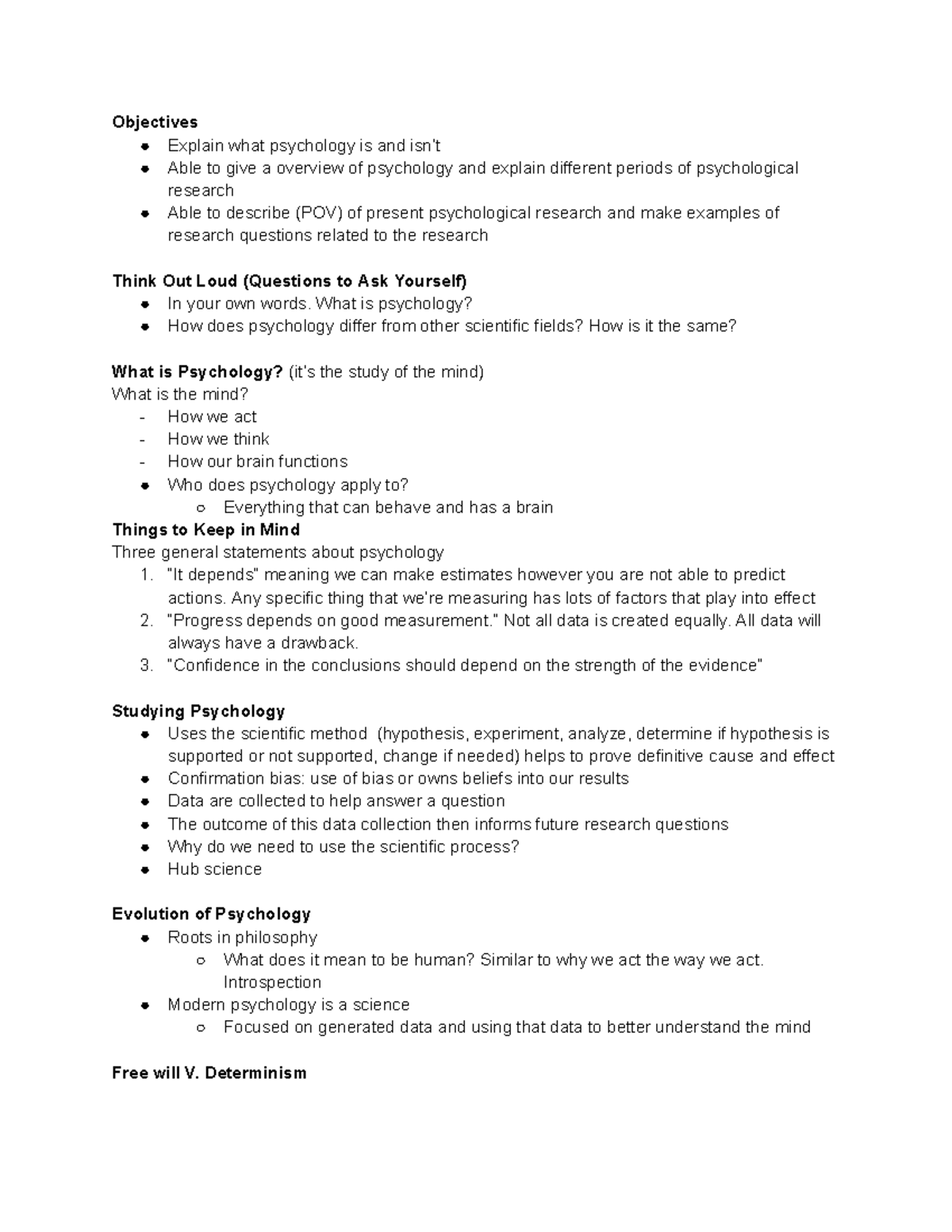Psychology Notes - Objectives Explain what psychology is and isn’t Able ...