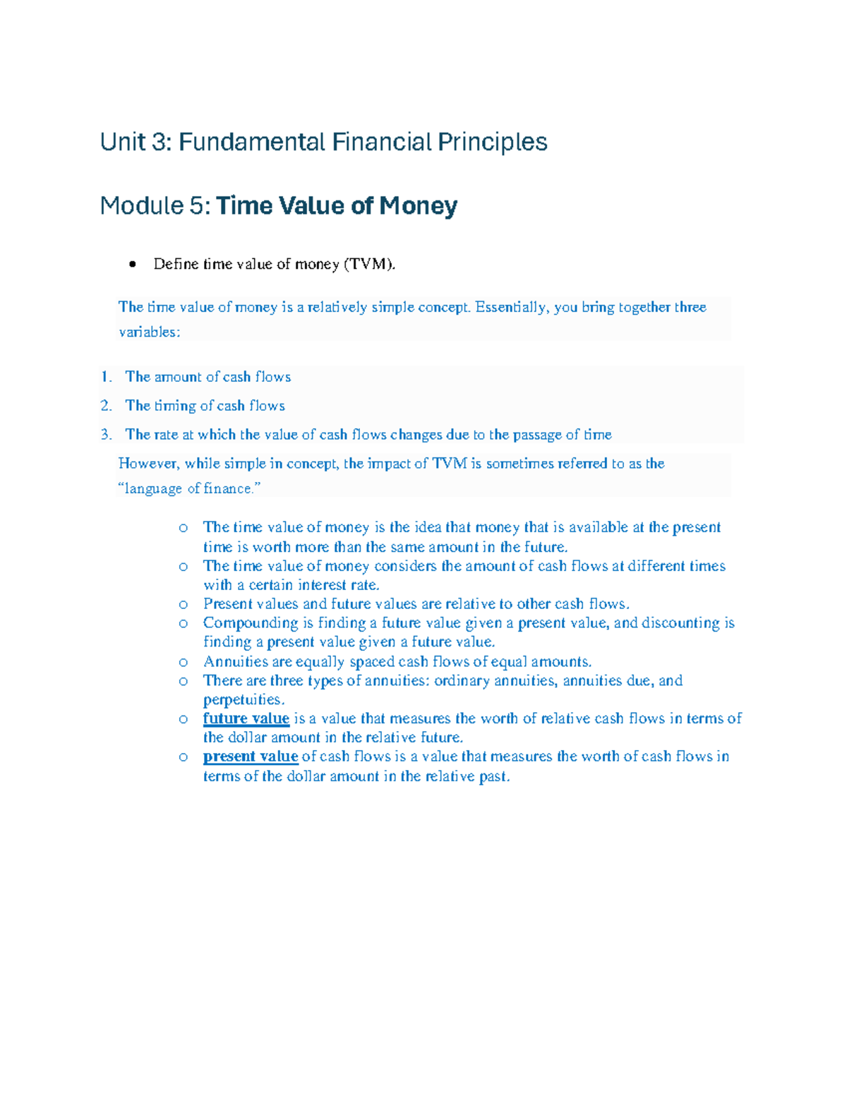Unit 3 Module 5 Study Guide - Unit 3: Fundamental Financial Principles ...