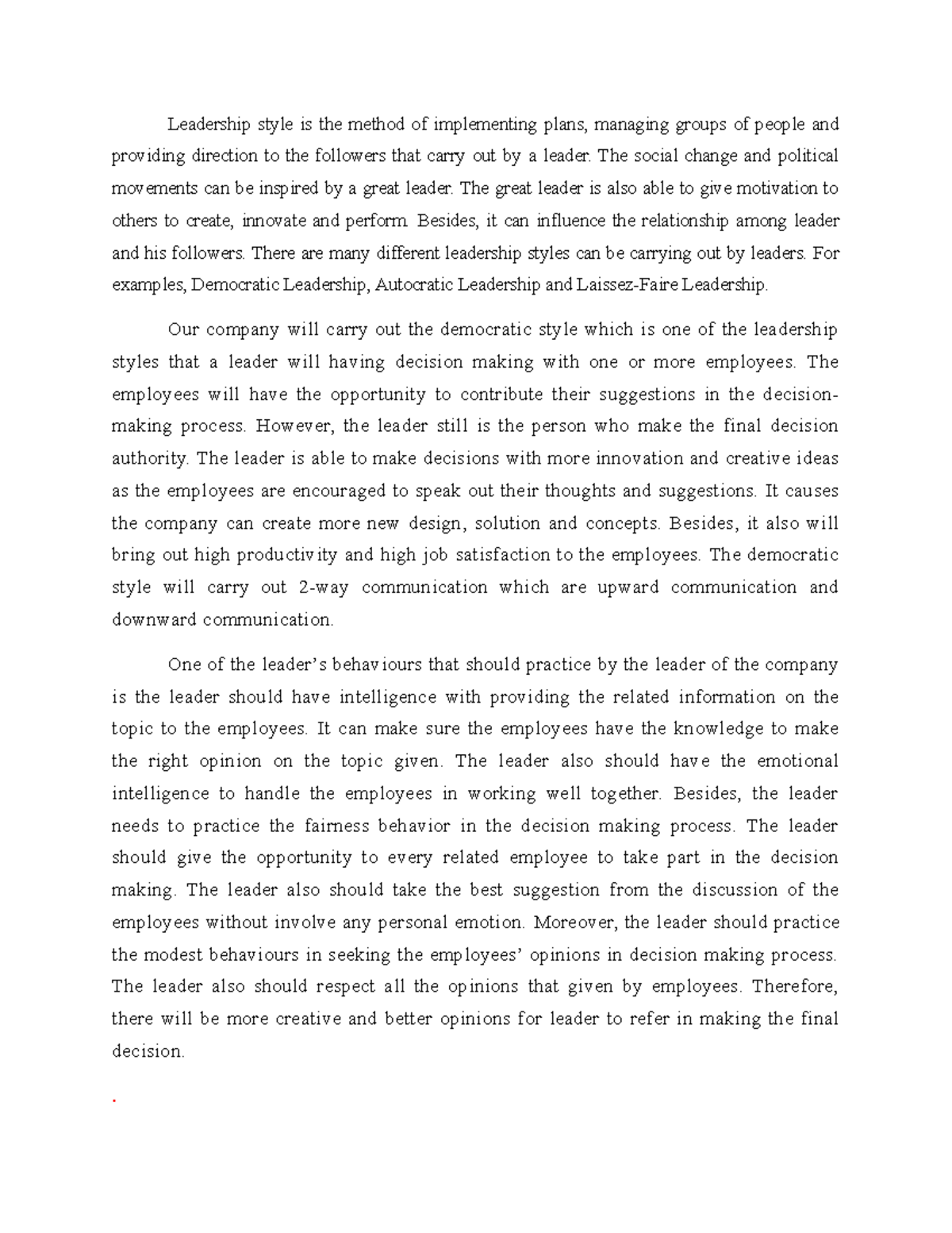 Assignment (Leadership Style) - Introduction of Management - UTM - StuDocu