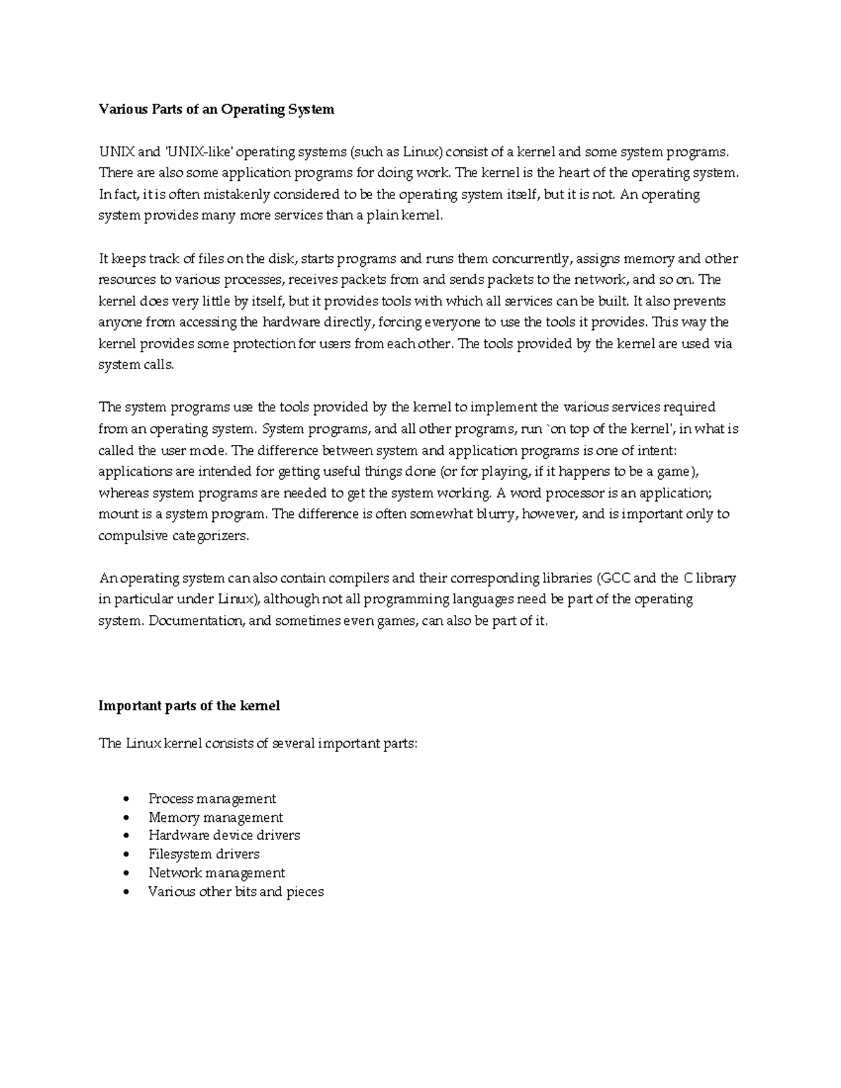 OS system essay - Various Parts of an Operating System UNIX and 'UNIX ...