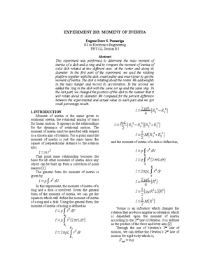 Kinemtatics - EXPERIMENT 203: TORQUE: SECOND CONDITION OF EQUILIBRIUM ...