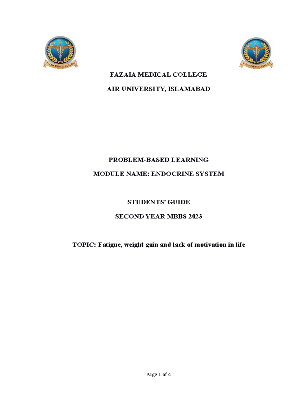 PBL thyroid - student's guide - FAZAIA MEDICAL COLLEGE AIR UNIVERSITY ...