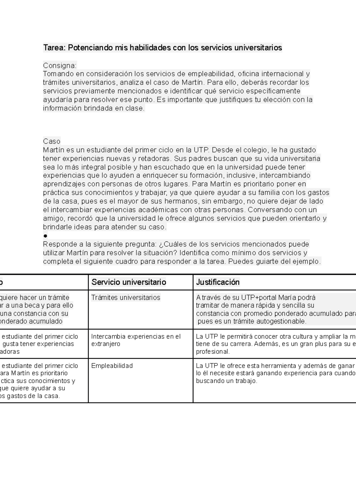 IVU Actividad 3 - Tarea: Potenciando mis habilidades con los servicios universitarios Consigna ...