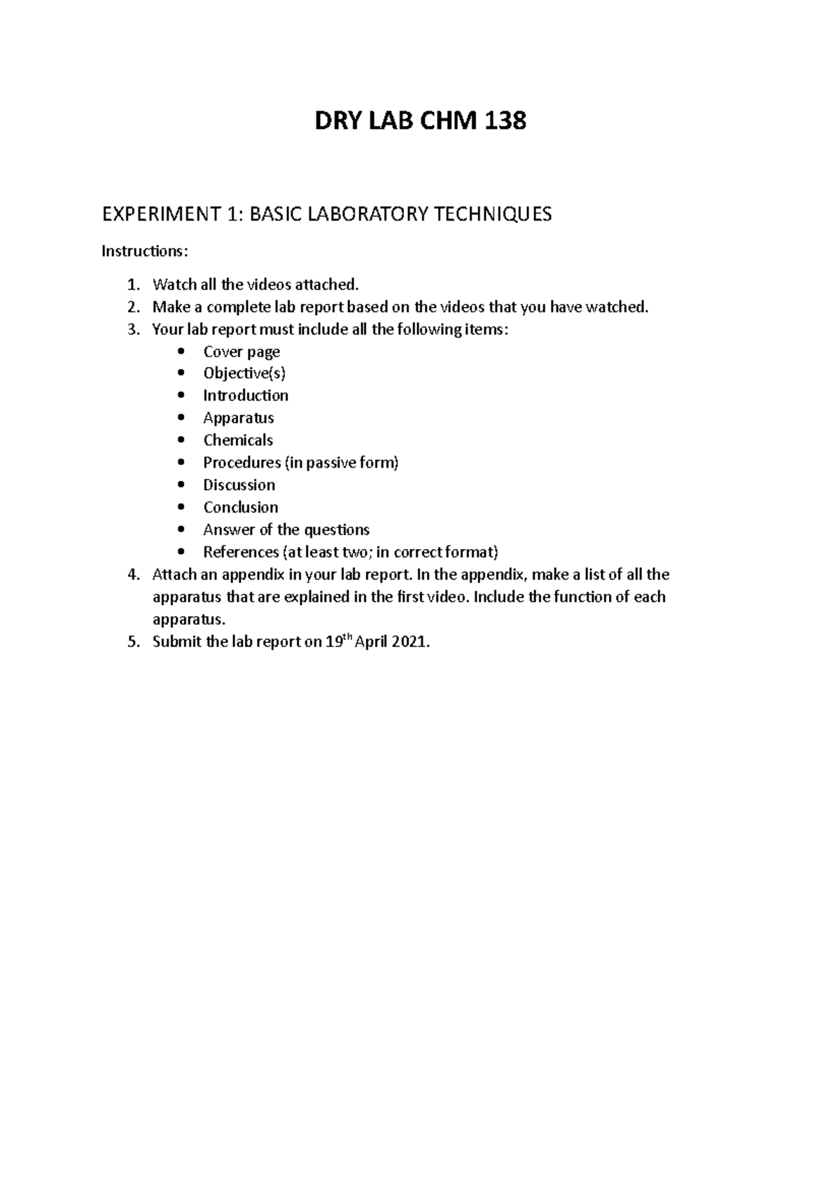 Experiment 1 - DRY LAB CHM 138 EXPERIMENT 1: BASIC LABORATORY ...
