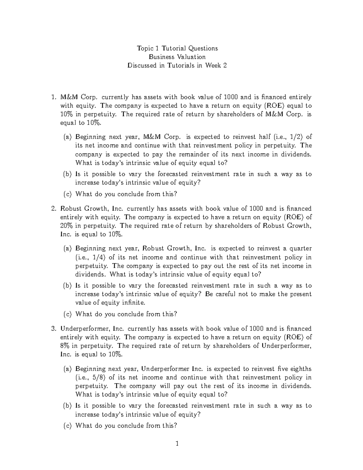 Tutorial 1 - Practice questions for the first topic of the course ...