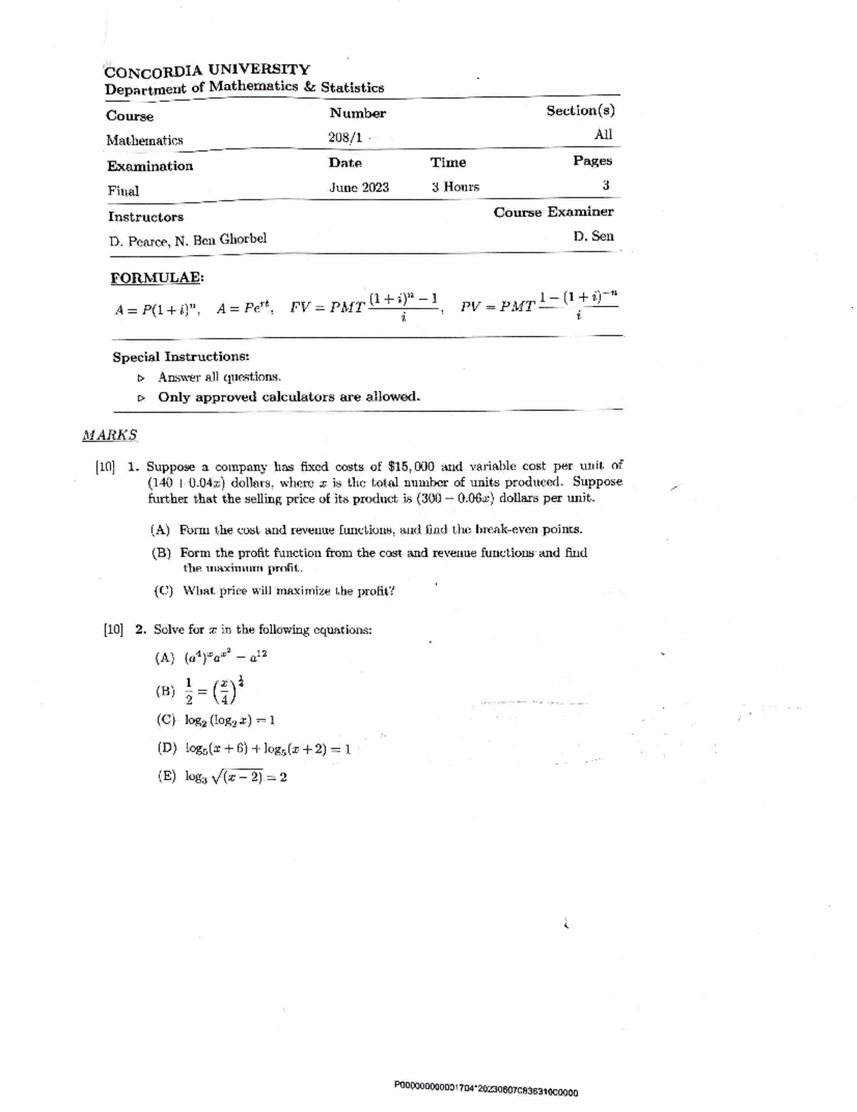 4.11 final review and June2023 - MATH 208 - Studocu