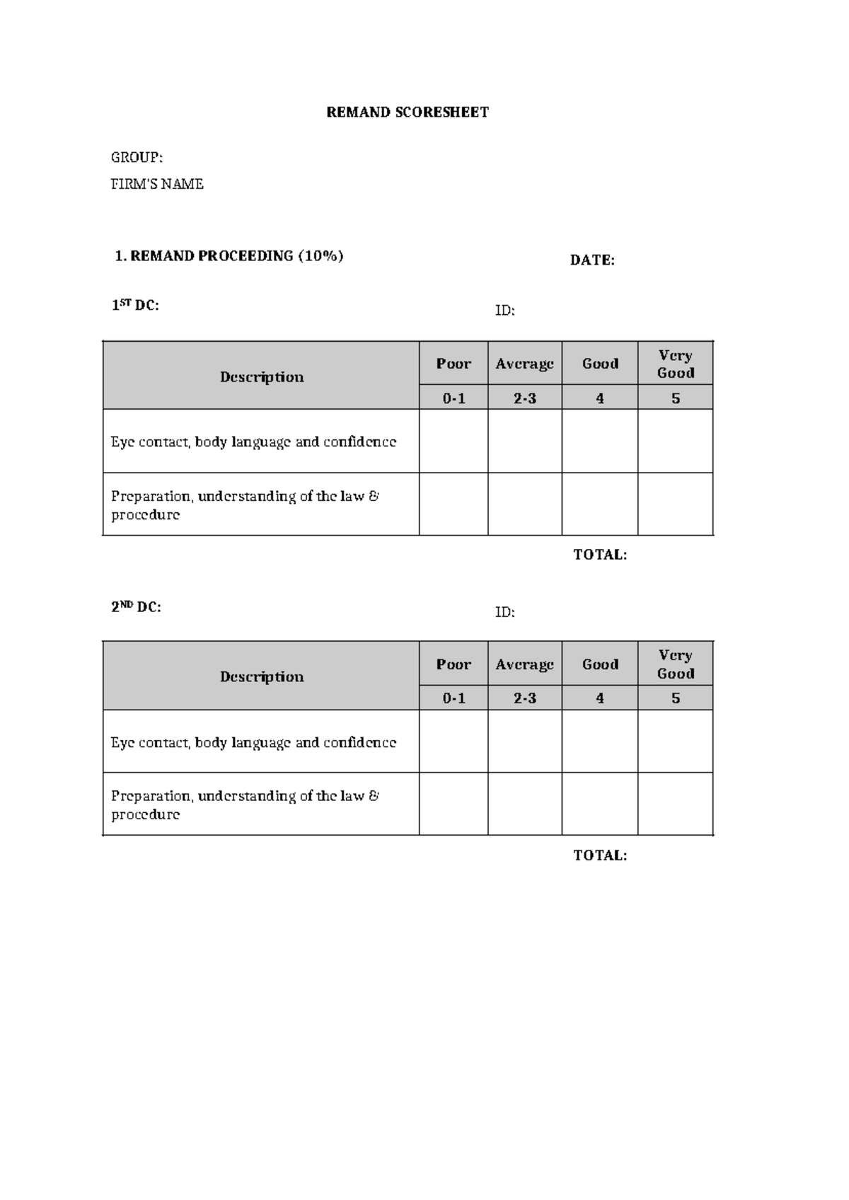 Remand Scoresheet - Criminal Procedure - REMAND SCORESHEET GROUP: FIRM ...