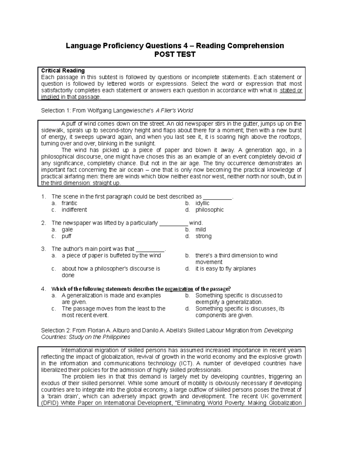English 4 2 Post Test Language Proficiency Questions 4 Reading english-4-2-post-test-language-proficiency-questions-4-reading