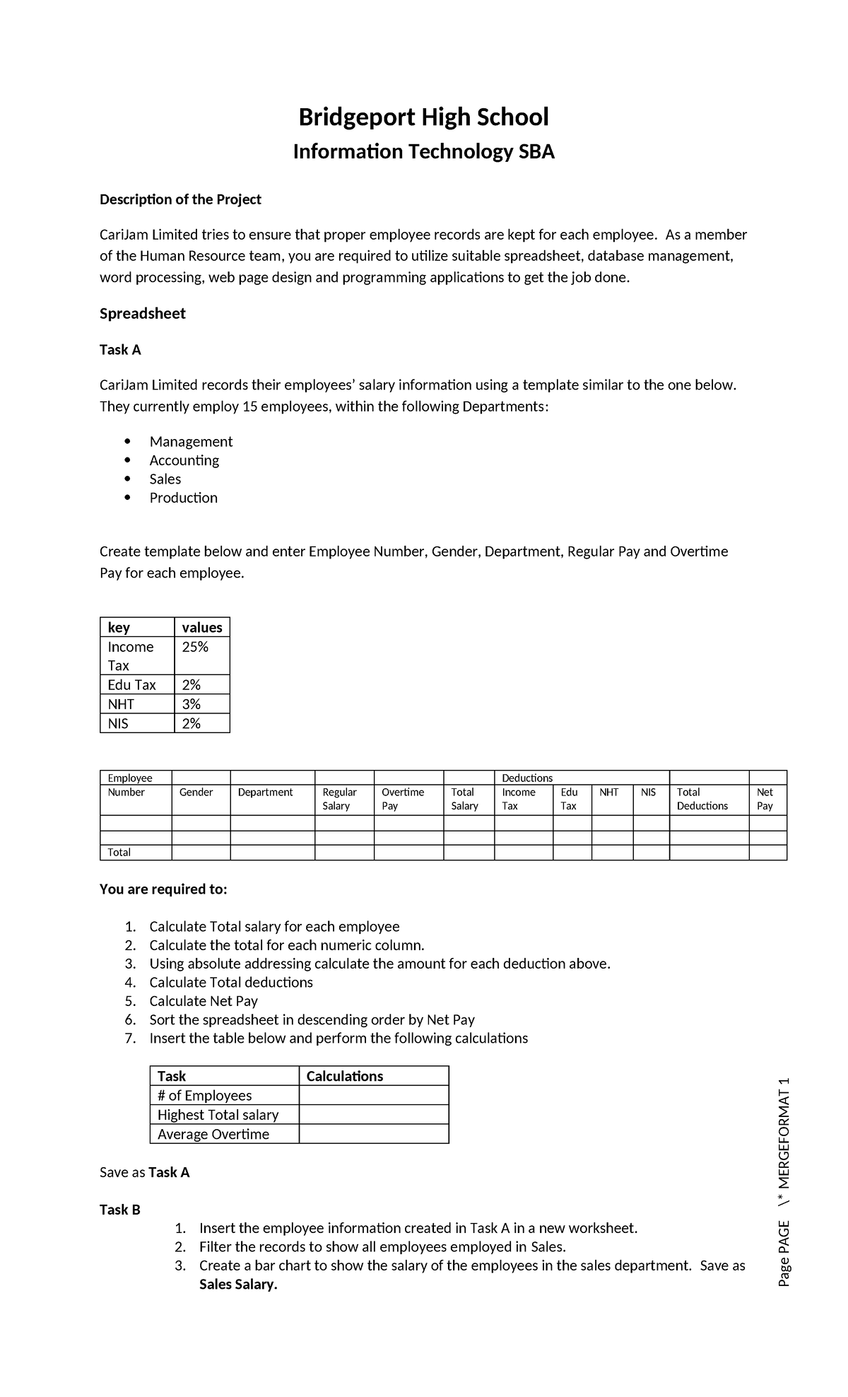 Information Technology SBA 2023 - Page PAGE * MERGEFORMAT 1 Bridgeport ...