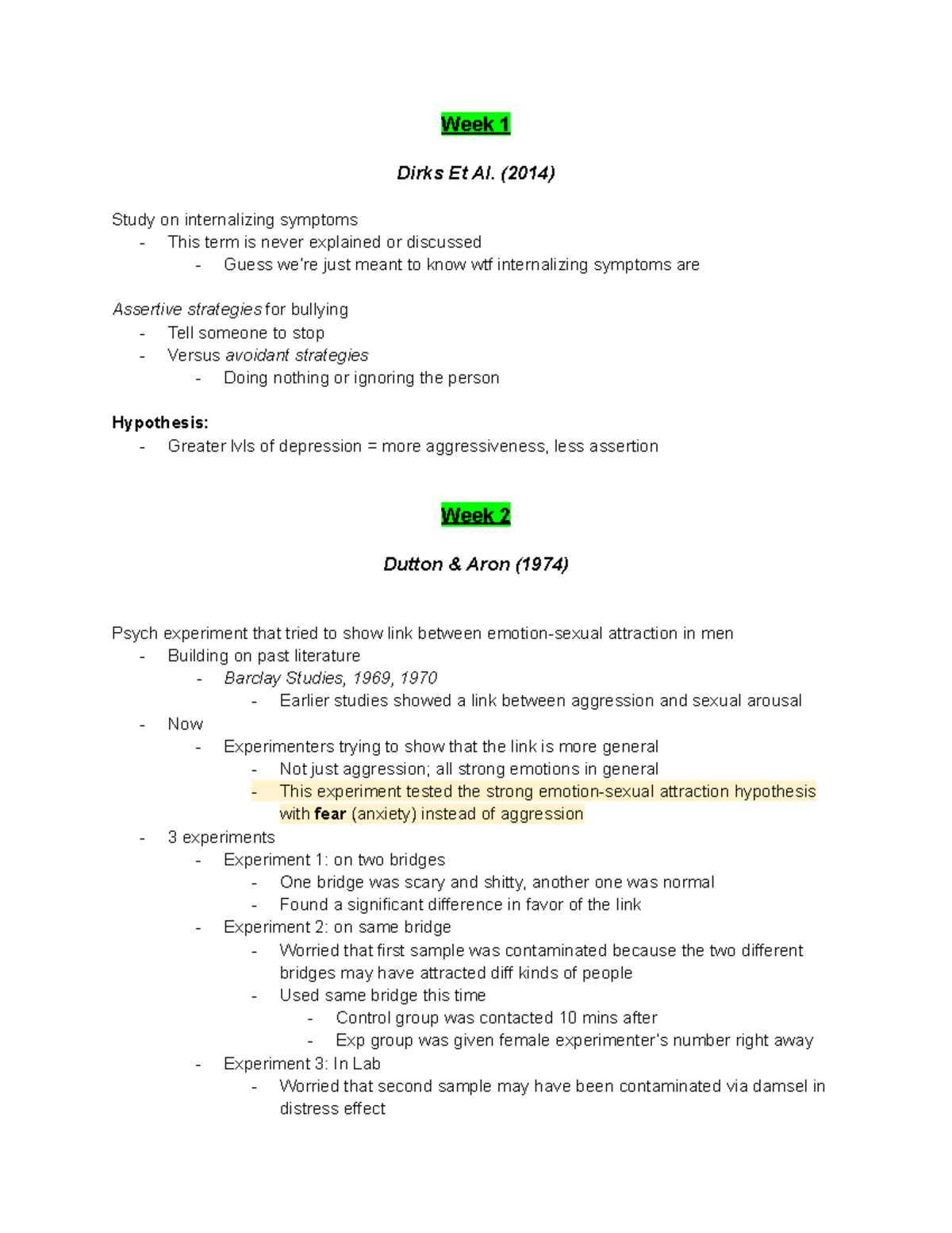 PSYC1001 - Reading Notes - Week 1 Dirks Et Al. (2014) Study on ...